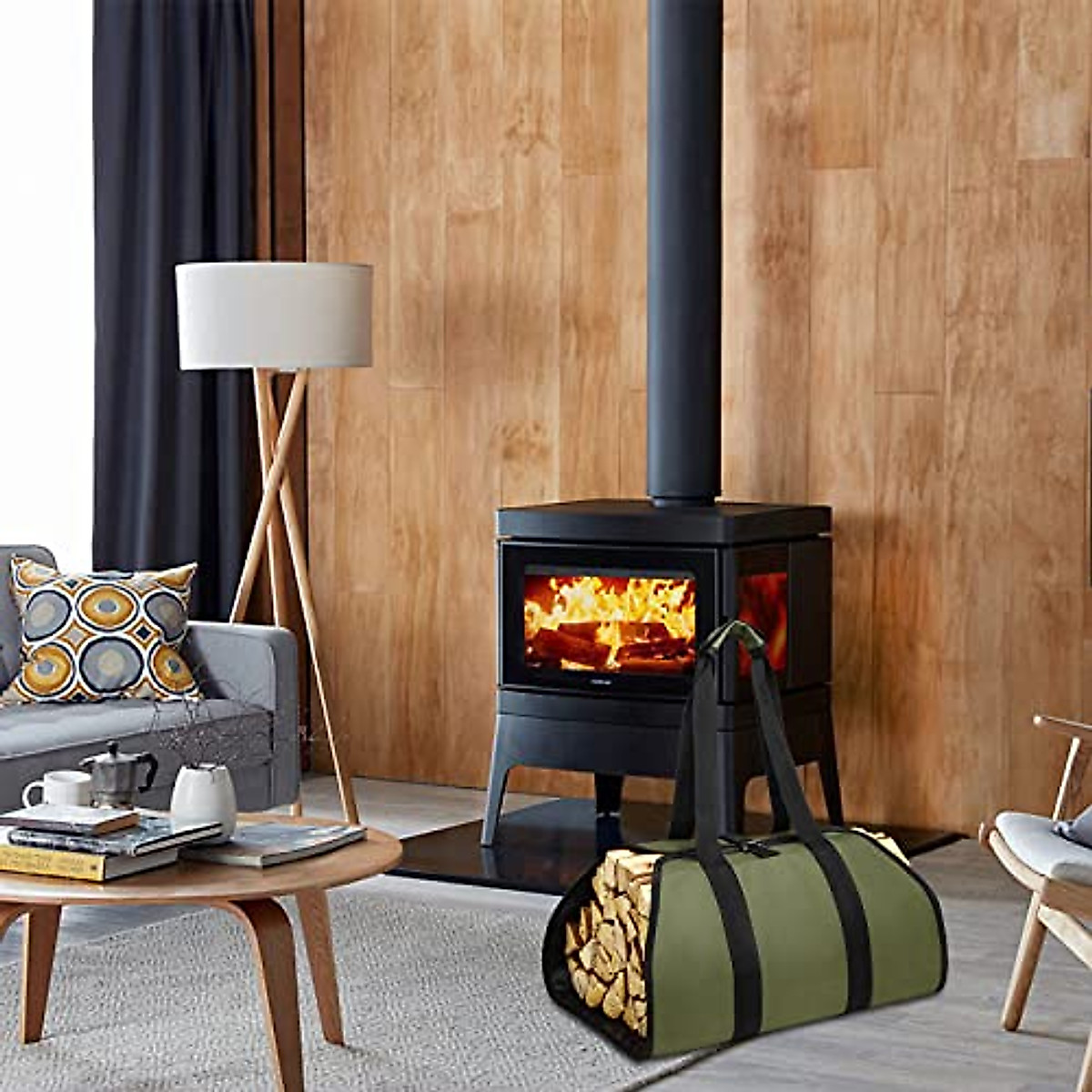 Firewood Carrier Bag with Handles, WITSTEP Log Tote Sturdy Wood Carrier for Firewood, Durable Oxford Fabric Log Carrier with Reinforce Ring Straps for Camping Indoor Outdoor Wood Stove Accessories