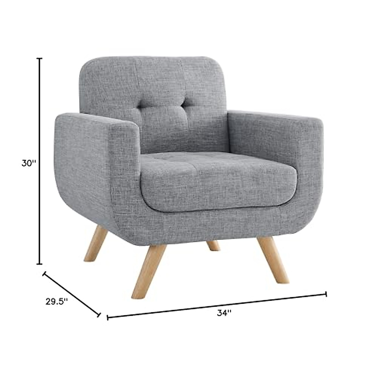 ROSEVERA Rylee 30”Accent Fabric Upholstered Arm Tufted Comfy for Reading in Bedroom,Living Room, Sofa Chair,Armchair for Small Space,Wood Legs, Standard, Gray Linen