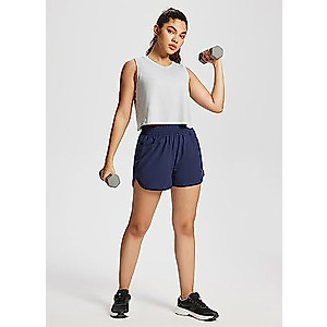 BALEAF Women's Workout Crop Tank Tops Split Back High Neck Sleeveless Shirts Yoga Athletic Heather Gray S