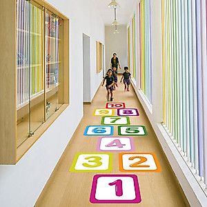 Yuehuam Number Footprint Floor Sticker Puzzle Games Number Hopscotch Sticker Floor Decals Creative Lattice Floor Sticker for Room Classroom Nursery Ground Corridor Decor