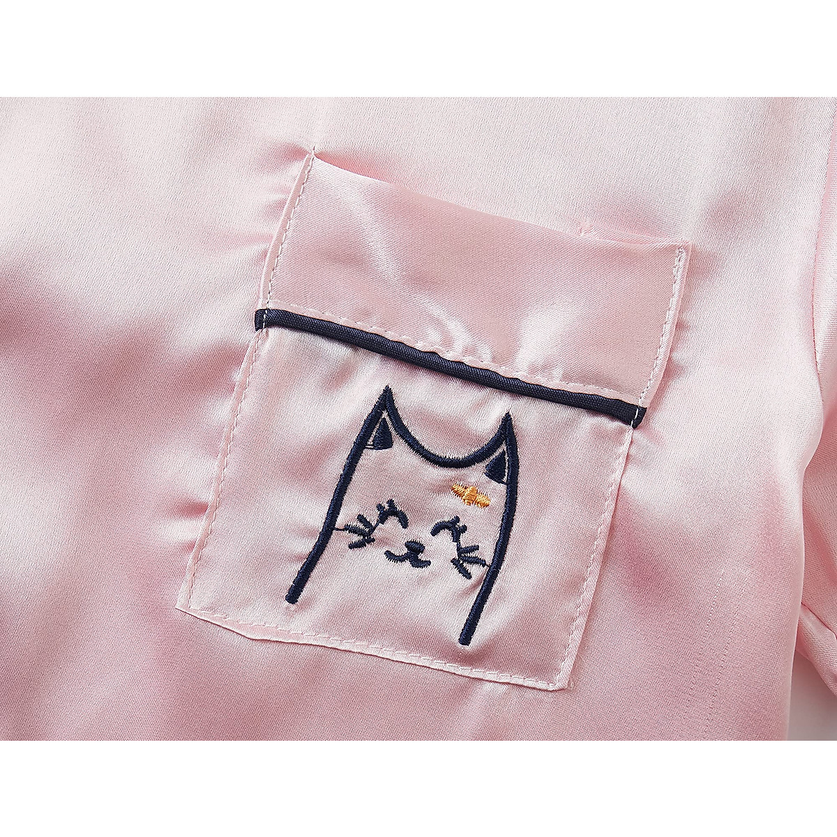 Topgal Little & Big Girls Pajama Set Size 16 - Satin Silky Cute Cat Summer Shorts Outfit Pink