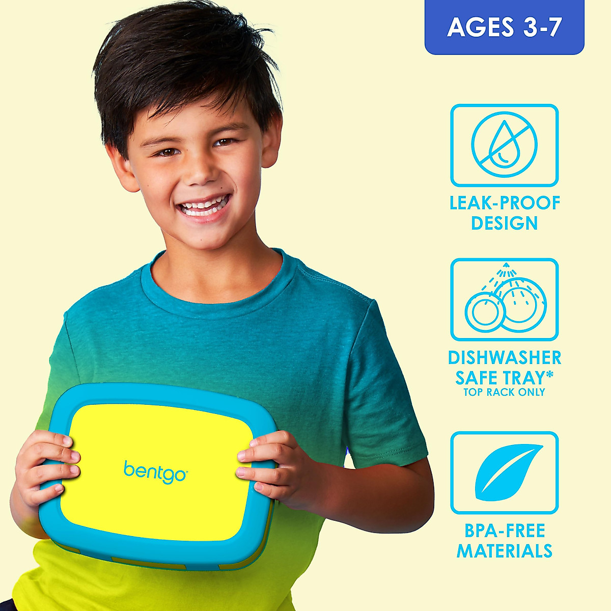 Bentgo Kids Bento-Style 5-Compartment Leak-Proof Lunch Box - Ideal Portion Sizes for Ages 3 to 7 - Durable, Drop-Proof, Dishwasher Safe, BPA-Free, & Made with Food-Safe Materials (Citrus Yellow)