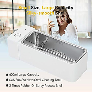 Ultrasonic Jewelry Cleaner, EIWEI 50kHz Ultrasonic Cleaner, 600ML Jewelry Cleaning Machine with SUS304 Material, 3-Minutes Quick Cleaning for Ring, Eyeglass, Retainer, Makeup Brush, Coins (White)