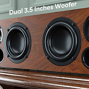 Saiyin Sound Bars for TV, 16.5'' Wooden TV Speakers Soundbar Home Theater Surround Sound System with Dual 3.5'' Woofers, Bluetooth 5.0 and HDMI ARC/Optical/AUX Input for TV, Projector, Record Player