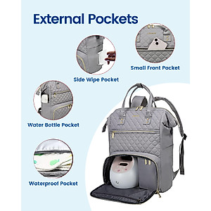 LOVEVOOK Breast Pump Backpack with Cooler Bag, Quilted Breast Pump Bags Fits Spectra S1, S2 Medela, Travel Double Layer Pumping Bag for Working Moms with 15.6" Laptop Pocket, Grey