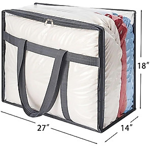 Mr Hsiung & Mrs 3 PACK Clear Clothes Storage Bags with Sturdy Zippers and Reinforced Handle Plastic Moving Totes for Comforters, Blankets, Linen, Bedding, Duvet, Pillows, Sweaters, Quilts