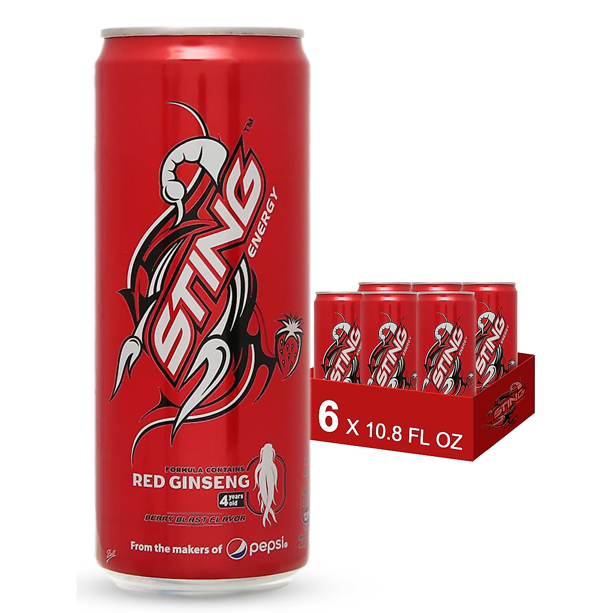 STING Energy Drink Red Ginseng Strawberry, Nuoc Tang Luc Sting 320ML, Fitness, Focus & Performance Drink, 10.8 Fl Oz (Pack of 6)