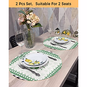 15" Round Braided Placemats Set of 2 St. Patrick Clover Shamrocks Classic Woven Place Mats Table Mats Set-Thick Heat Resistant Kitchen Trivet Hot Pads Pot Holder for Dining Tables