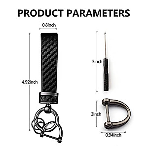 Turcee Carbon Fiber Car Keychain,Interior Accessories Keychains Leather Car Key Fob,Car Accessories Key Ring&Anti-Lost D-Ring(Black)