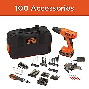BLACK+DECKER 20V MAX* POWERCONNECT Cordless Drill Kit + 100 pc. Kit (BDC120VA100), Orange