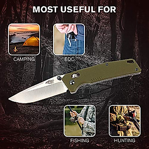 GANZO Firebird F7601 Pocket Folding Knife 440C Stainless Steel Blade G-10 Anti-Slip Handle with Clip Hunting Gear Fishing Camping Folder Outdoor EDC Knife (Green)