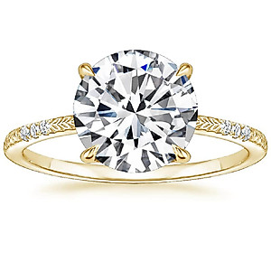 10K Solid Yellow Gold Handmade Engagement Ring 3.0 CT Round Cut Moissanite Diamond Solitaire Wedding/Bridal Ring Set for Women/Her Propose Ring (5.5)