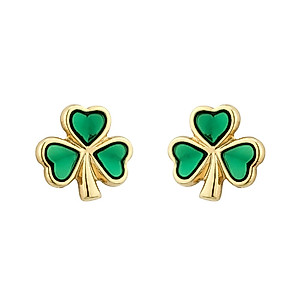 Solvar Shamrock Earrings Studs Medium Gold Plated & Enamel Made in Ireland by