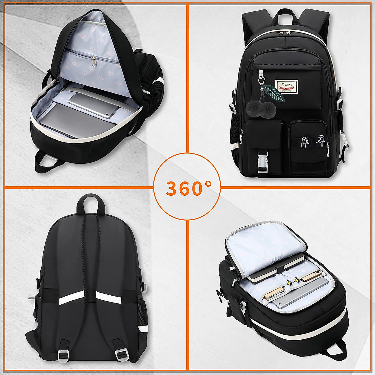 School Backpack Aesthetic Backpack for Girls Boys, Anti Theft Travel Daypack Laptop Backpacks for College Students, Cute Bookbag School Computer Bag for Outdoor Camping Hiking(black)