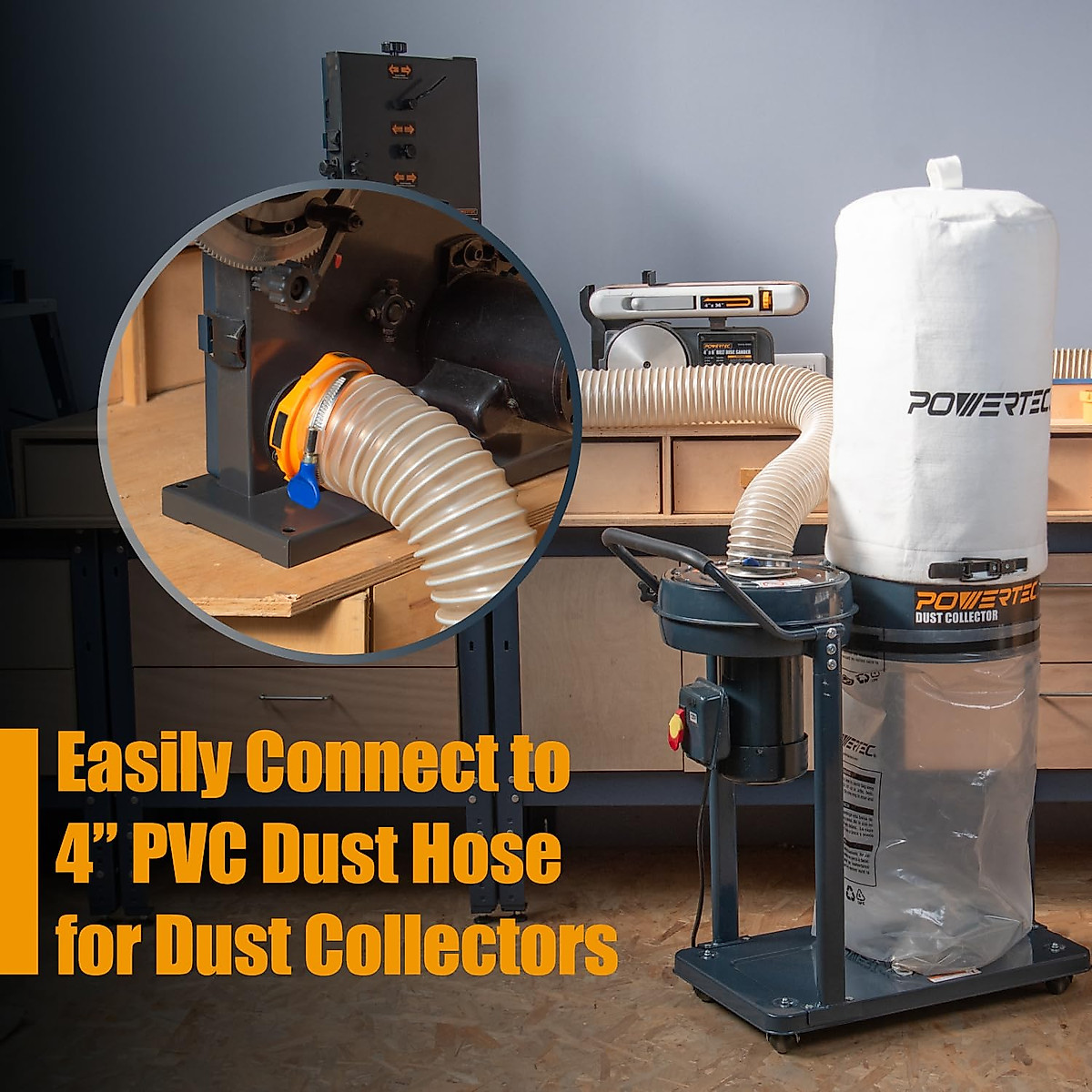 POWERTEC 70354 Dust Port Adapter for 1-3/4" ~ 2-1/2" Port to 4 Inch Dust Collection Hose, Quick Connect Hose Reducer Fittings for Table Saw, Planer, Jointer and Various Power Tools (Patent pending)