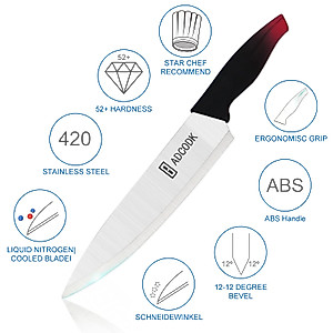 ADCODK Chef Knife - Pro Kitchen Knife 8 Inch Chef's Knives Stainless Steel With Sheath Ergonomic Handle