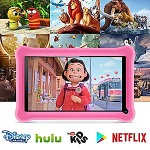 SANNUO Kids Tablet 7 inch Android 11, Pink, 32GB ROM, 2MP+5MP Dual Camera, Bluetooth, WiFi, Shockproof Case