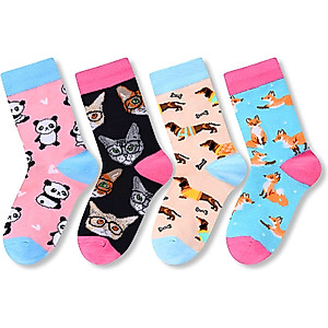 sockfun Funny Gifts for Girls Girls Socks Fun Kids Socks for Girls 4-6 Years, Novelty Panda Cat Dog Fox Socks