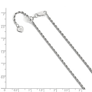 The Black Bow 2.25mm Rhodium Plated Sterling Silver Adjustable Solid Diamond Cut Rope Chain Necklace, 30in