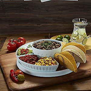 Chicago Metallic Taco Party Multi-Use Rotating Entertaining Set, 6-Piece, White
