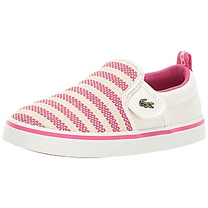 Lacoste Girl's GAZON Shoe, off white/dark pink, 6. Medium US Toddler