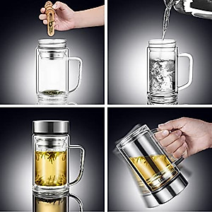 OverTwice Office Glass Infuser Bottle Tea Tumbler Cup Double Wall Borosilicate Travel Mug Portable Tea Maker with Strainer For Loose Tea,Flower Herbal,Tea Bags 13 OZ/380ML 11