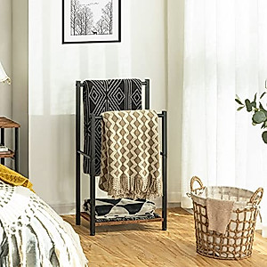 HOOBRO Freestanding Towel-Rack, 2 Tier Blanket Ladder Holder for Bathroom, 16.5"L x 9.4"W x 31.5"H, Blanket Rack, Industrial Drying and Display Rack with Shelf, Metal, Rustic Brown and Black BF02LB01