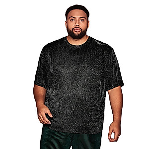 WDIRARA Men's Plus Size Giltter Round Neck T Shirt Short Sleeve Sparkly Party Tee Tops Black Glitter 6XL