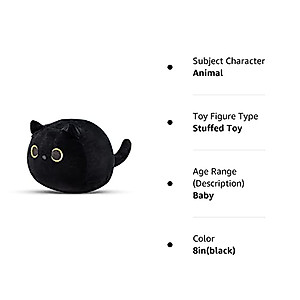iBccly 8" Black Cat Plush Toy Black Cat Pillow,Soft Plush Doll Cat Plushie Cat Pillow,Stuffed Animal Soft Plush Pillow Baby Plush Toys Cat Shape Design Sofa Pillow Decoration Doll (Black 8 in)