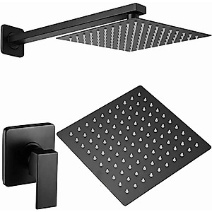 Topyond Bathtub Faucet Set,Shower System,Rain Shower Kit Square Single Handle in Wall Waterfall Shower Head Kit for Bathroom Home Black