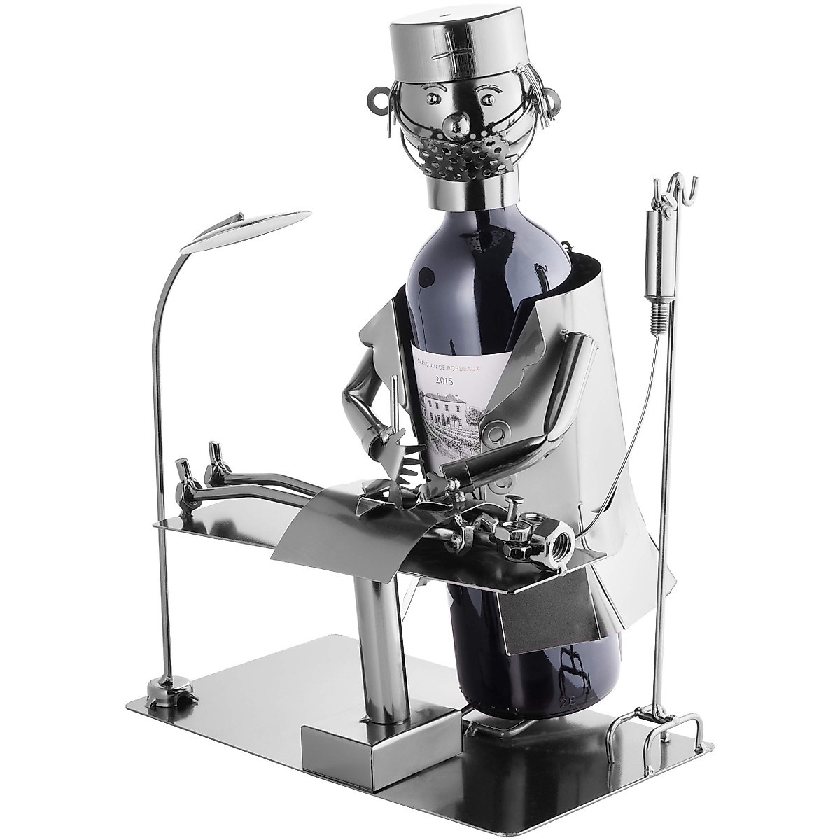 BRUBAKER Wine Bottle Holder 'Surgeon' - Table Top Metal Sculpture - with Greeting Card