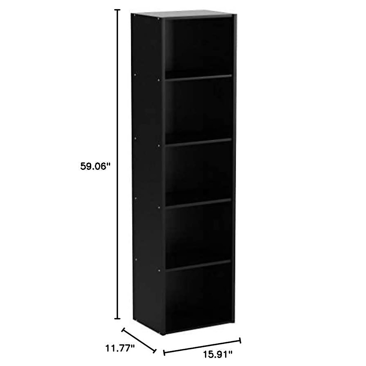 Hodedah Import 5 Shelf Bookcase, Black