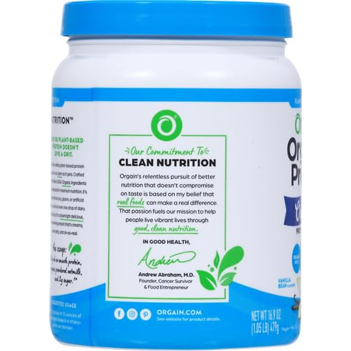 Orgain Organic Vegan Protein Powder + Oat Milk, Vanilla Bean - 20g Plant Based Protein, Gluten Free, Soy Free, Low Sugar, Non GMO, Kosher - 1.05lb