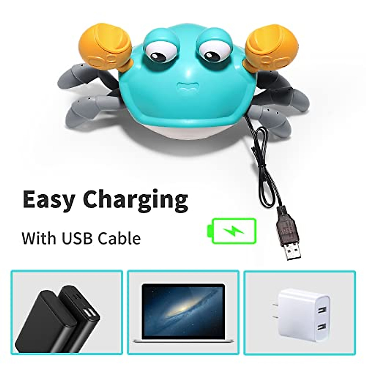 Aprilwolf Escape Crawling Crab, Tummy Time Baby Toys, Sensing Interactive Walking Dancing Toy with Music Sounds & Lights, Infant Fun Birthday Gift Toddler Boy Girl Pet Dog