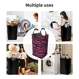 Large Laundry Hamper, Pink and Black Zebra Print Bling Faux Glitter Laundry Basket Collapsible & Waterproof Storage Basket for College Dorm, Family Essentials