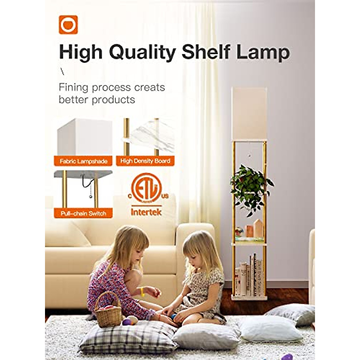 addlon Gold Floor Lamp, 4-Tier Display Floor Lamp with Shelves, LED Floor Lamp with 3CCT Bulb, Modern Floor Lamp for Bedroom, Livingroom and Office - Marble Texture & Gold Frame