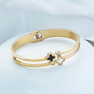 Pera Jewelry 14K Gold Plated Bangle Bracelet, Zirconia Simulate Diamond Bangle, Cuff Bracelets for Women with Gift Box, Buckled Nail Cuff Bold Bangle Bracelet