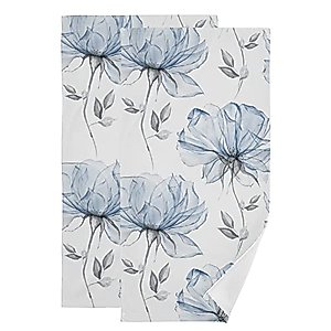 Jucciaco Blue Hand Towel for Bathroom Kitchen, Absorbent Blue Floral Flowers Bath Hand Towels Decorative, Soft Polyester Cotton Towels for Hand, 28x14 inches, Set of 2