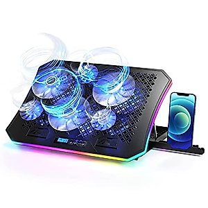 KeiBn Upgarde Laptop Cooling Pad, RGB Lights Laptop Cooler 6 Fans for 15.6-17.3 Inch Laptops, 7 Height Stands, 10 Modes Light, 2 USB Ports, Desk or Lap Use (A8,Blue)