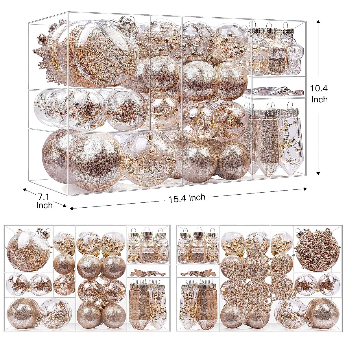 SHareconn 86pcs Shatterproof Plastic Christmas Ball Ornaments, Decorative Hanging Baubles for Xmas Tree/Holiday/Party - Champagne