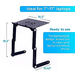 Desk York Portable Laptop Table for Couch, Computer Lap Desk, Laptop Holder for Bed and Sofa, Adjustable Laptop Desk w/ Cooling Fan, Gift for Wife, Husband, College Students