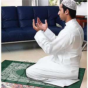 Hitopin 2 Pieces Travel Prayer Mat, 60cm*100cm Portable Prayer Mat, Waterproof Prayer Mat, Prayer Rug, Muslim Travel Prayer Mat, for Ramadan Gifts, Islamic Muslim Prayer (Green, Blue)