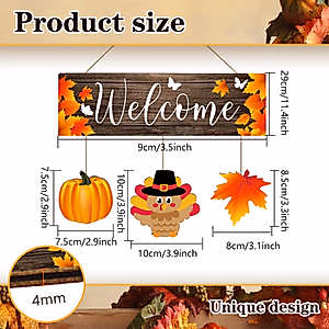 Thanksgiving Door Sign,Thanksgiving Turkey Hanger for Front Door,Fall Turkey Pumpkin Welcome Hanging Decorations, Thanksgiving Day Autumn Wooden Wreath Wood Plaque for Fall Harvest Party Decor