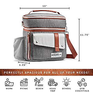 Fit & Fresh Foundry Extra Large Insulated Lunch Box for Men & Women, Large Lunch Bag for Meal Prep, Double Decker Adult Lunch Box for Men with Containers, Adjustable Strap, Dual Compartment, Steel