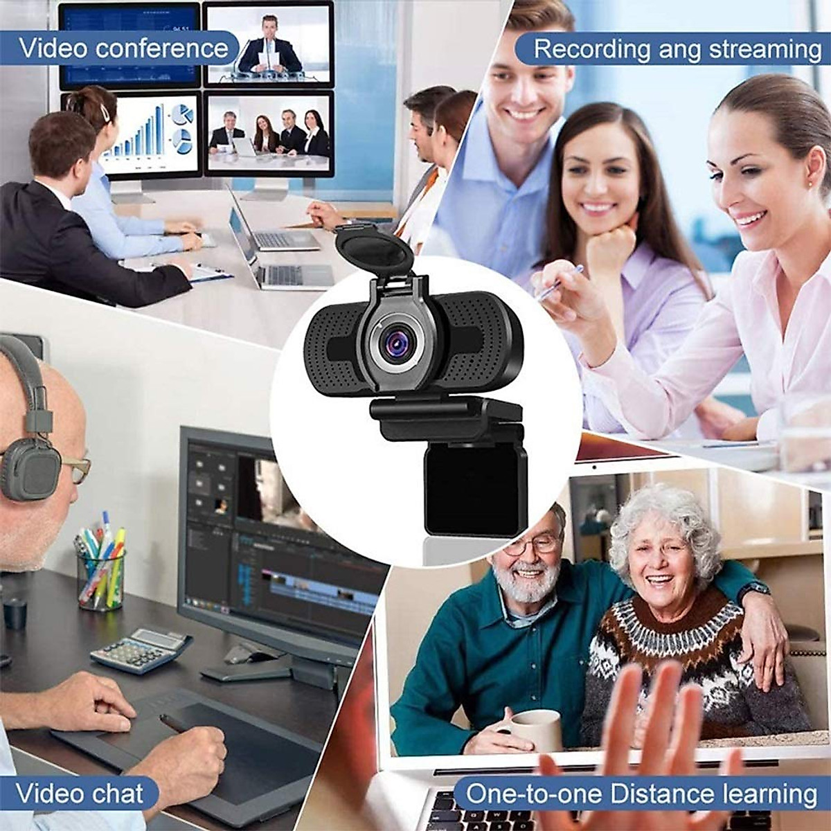 1080P Webcam with Microphone & Webcam Cover, 110-degree Wide Angle Widescreen USB HD Camera, Plug and Play, Laptop Computer Webcam for Live Web Lessons and Video Conference