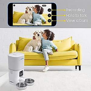 LUSIMPO Automatic Dual Pet Feeder with 1080P HD Camera for 2 Dogs/Cats, Double Bowls, Dog/Cat Feeder with Camera, Free App Control, Scheduled Feeding, Auto Night Vision, Extra Large Food Capacity 7L