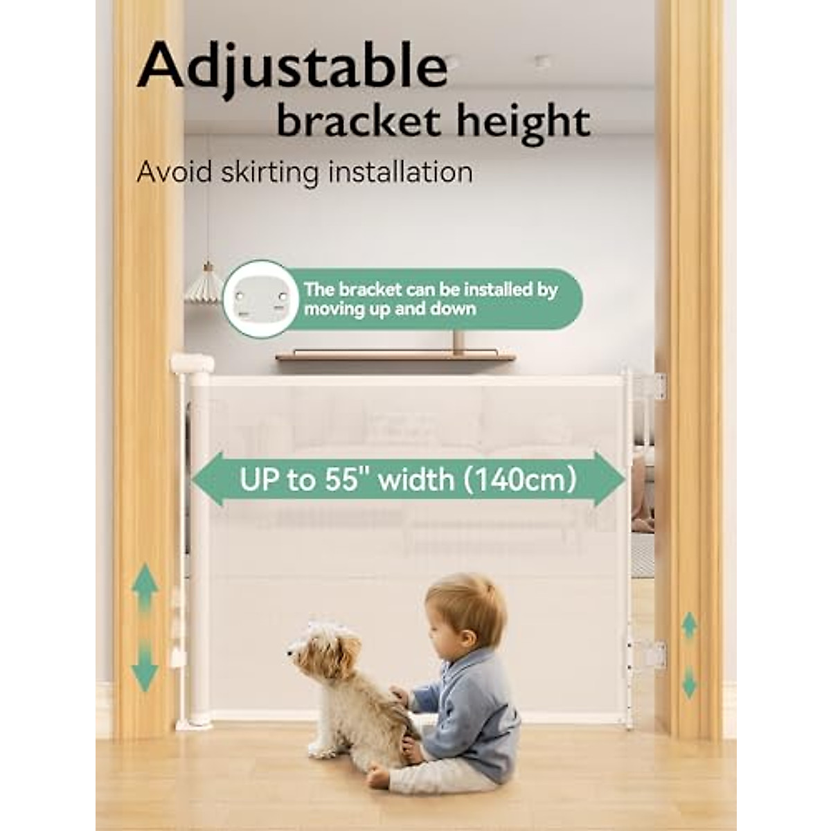 Momcozy Baby Gate, Auto Lock Retractable Baby Gate or Dog Gate, 【Auto Lock】33” Tall, Extends to 55” Wide, Mesh Safety Baby Gate for Stairs, Indoor, Outdoor, Doorways, Hallways
