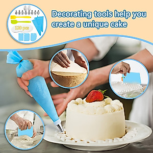 E-far 6 Inch Cake Pans Set of 4, Stainless Steel Round Baking Cake Pan Tins with Decorating Supplie Including Parchment Paper Icing Tips Spatula Scrapper, Non-toxic & Healthy, Dishwasher Safe