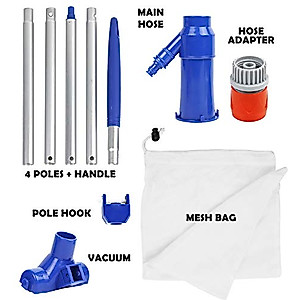 Greenco Portable Pool Vacuum Jet Cleaner w/ Brush and Detachable 5 Section Pole with a Filter Bag Ideal for Above Ground and Inflatable Pool, Spa, Pond Waterfall | Swimming Pool Vacuum Cleaner