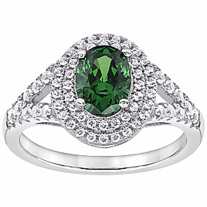 La4ve Diamonds Beyond Brilliance Sterling Silver 3 1/2 Carat Oval Created Emerald & Round Cut White Sapphire Double Halo Engagement Ring Jewelry for Womens, Gift Box Included